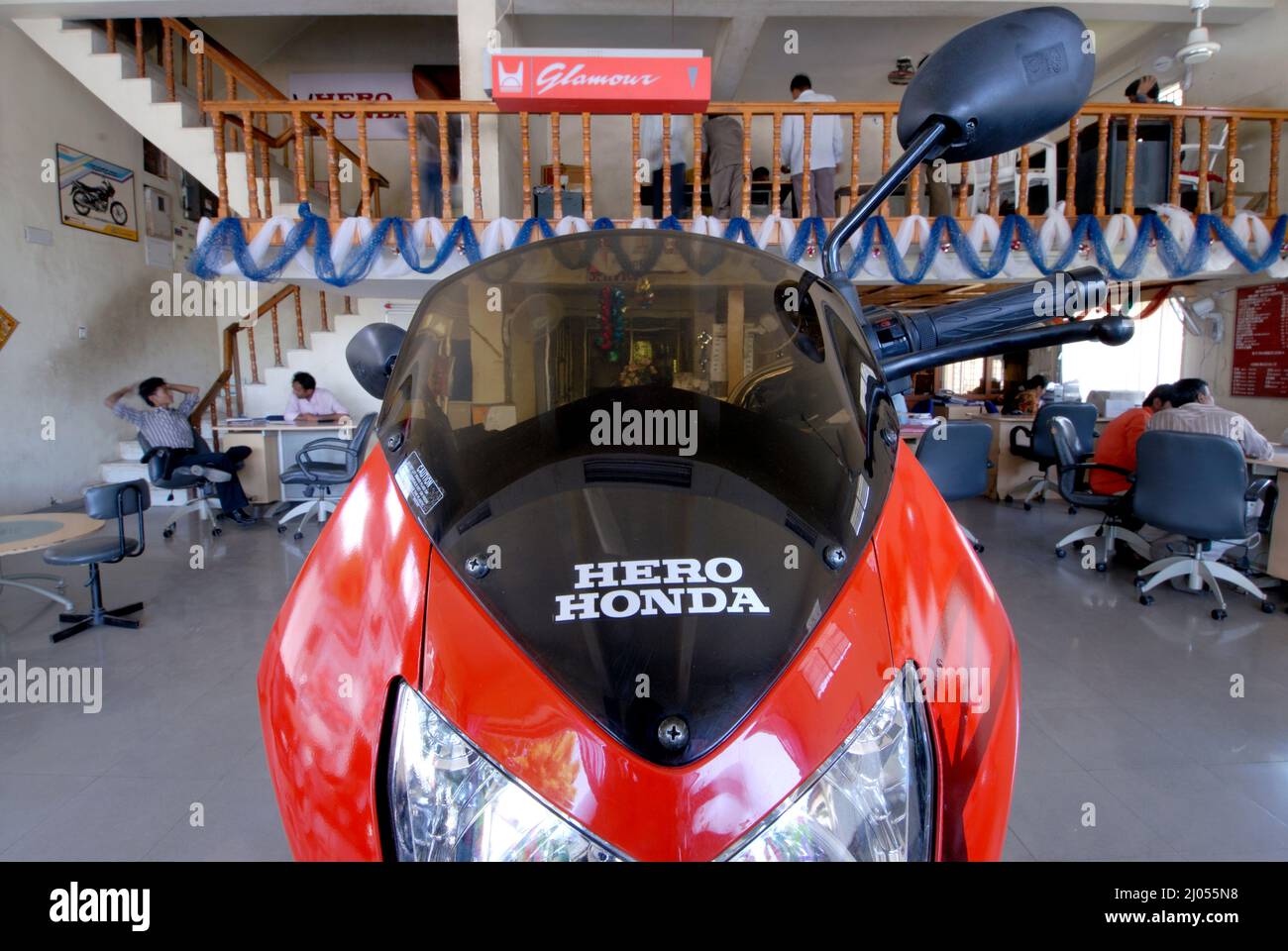 Amreli Gujarat India Sep.30 2009 Big Bike Honda classic red model motorcycle New Model super ...