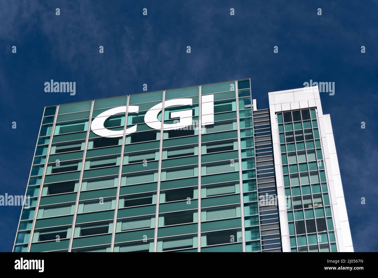 Exterior view of the tower housing the CGI France headquarters in Paris ...