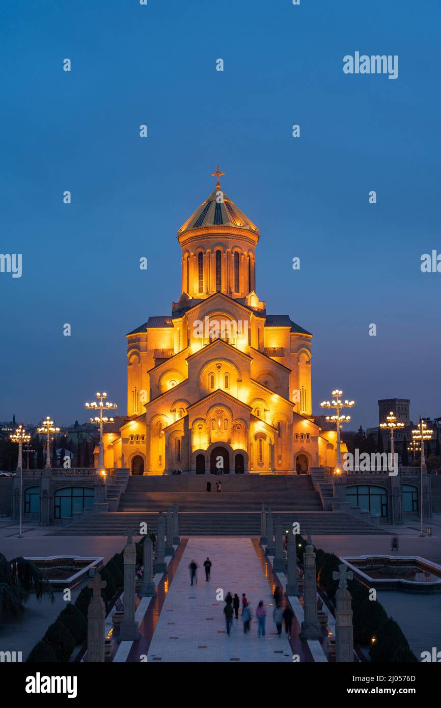 Night view of Holy Trinity Cathedral of Tbilisi - Sameba Stock Photo ...