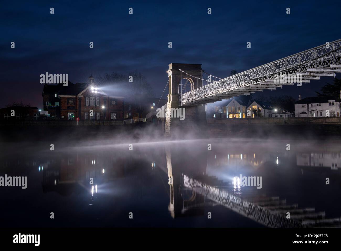 Pre dawn at the Wilford Suspension Bridge, on the River Trent at ...