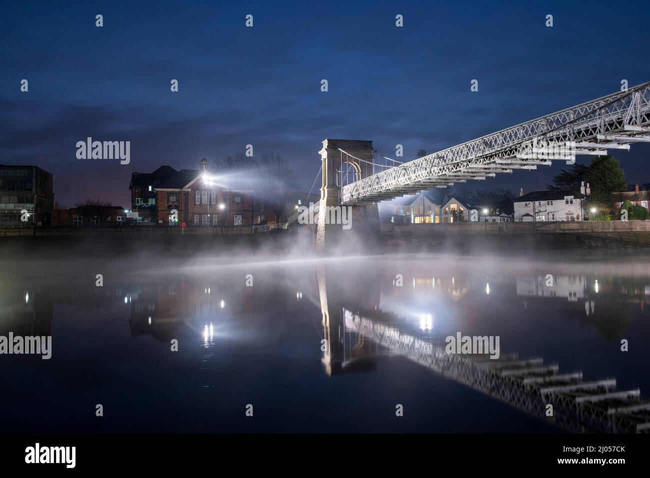 Pre dawn at the Wilford Suspension Bridge, on the River Trent at ...