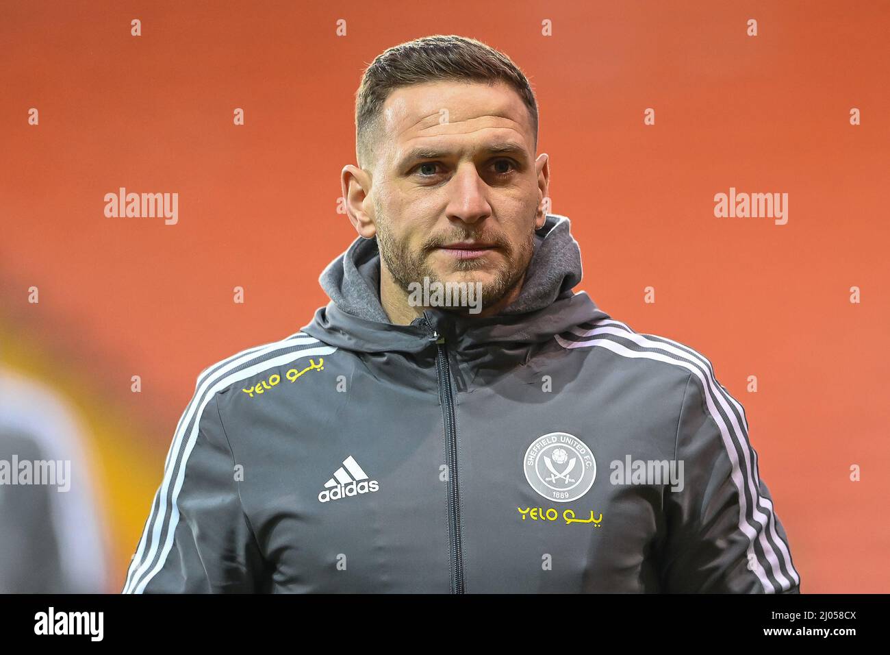 Billy Sharp #10 of Sheffield United arrives at Bloomfield Road, Home of ...