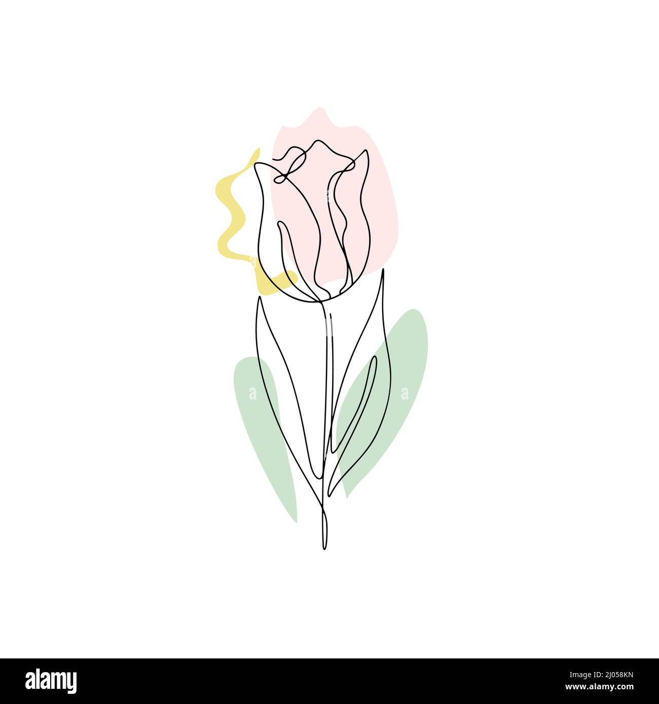 One line drawing tulip. Hand drawn single line flower with neutral ...