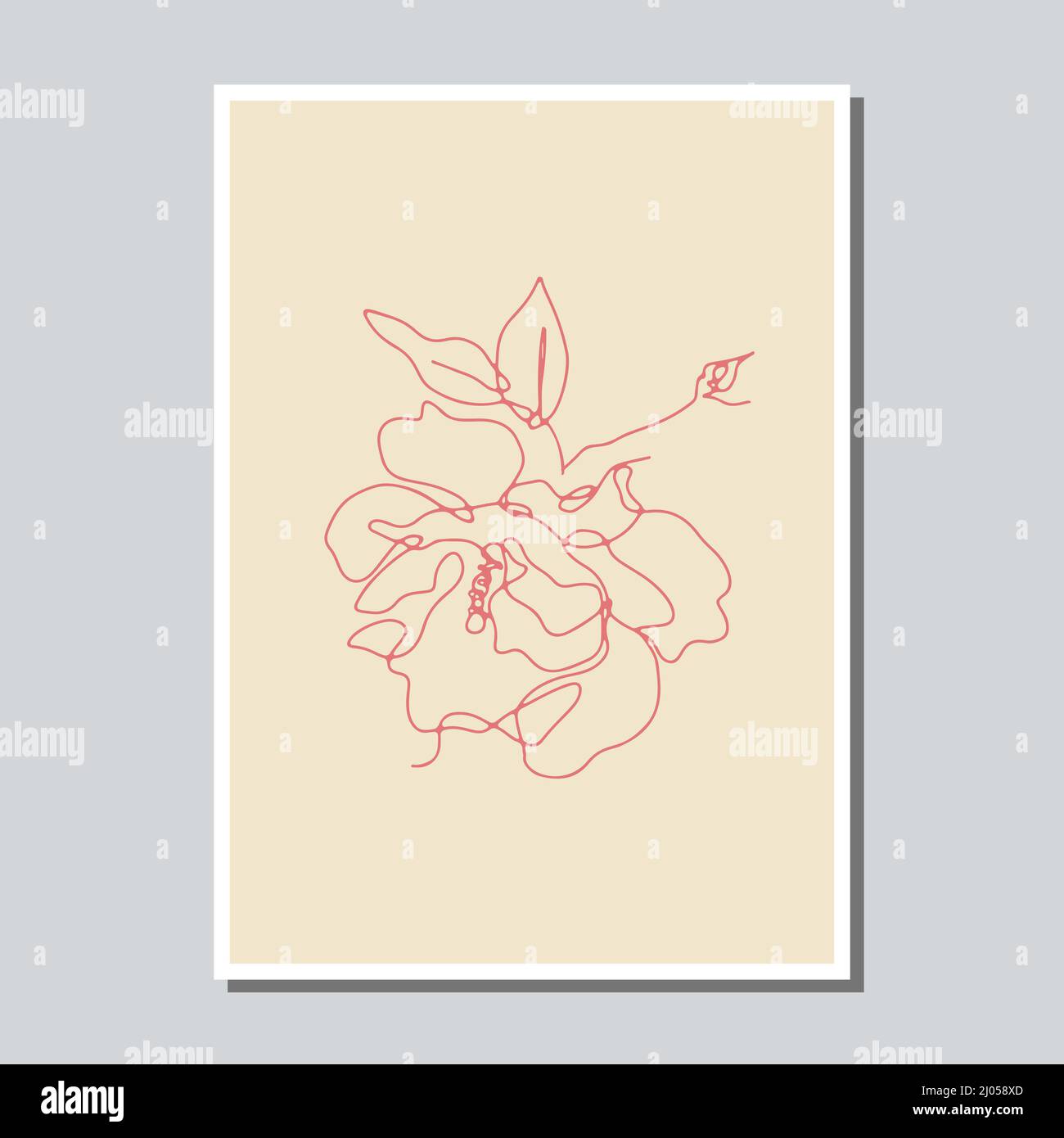 One single line drawing rose flower on earthy background card template ...