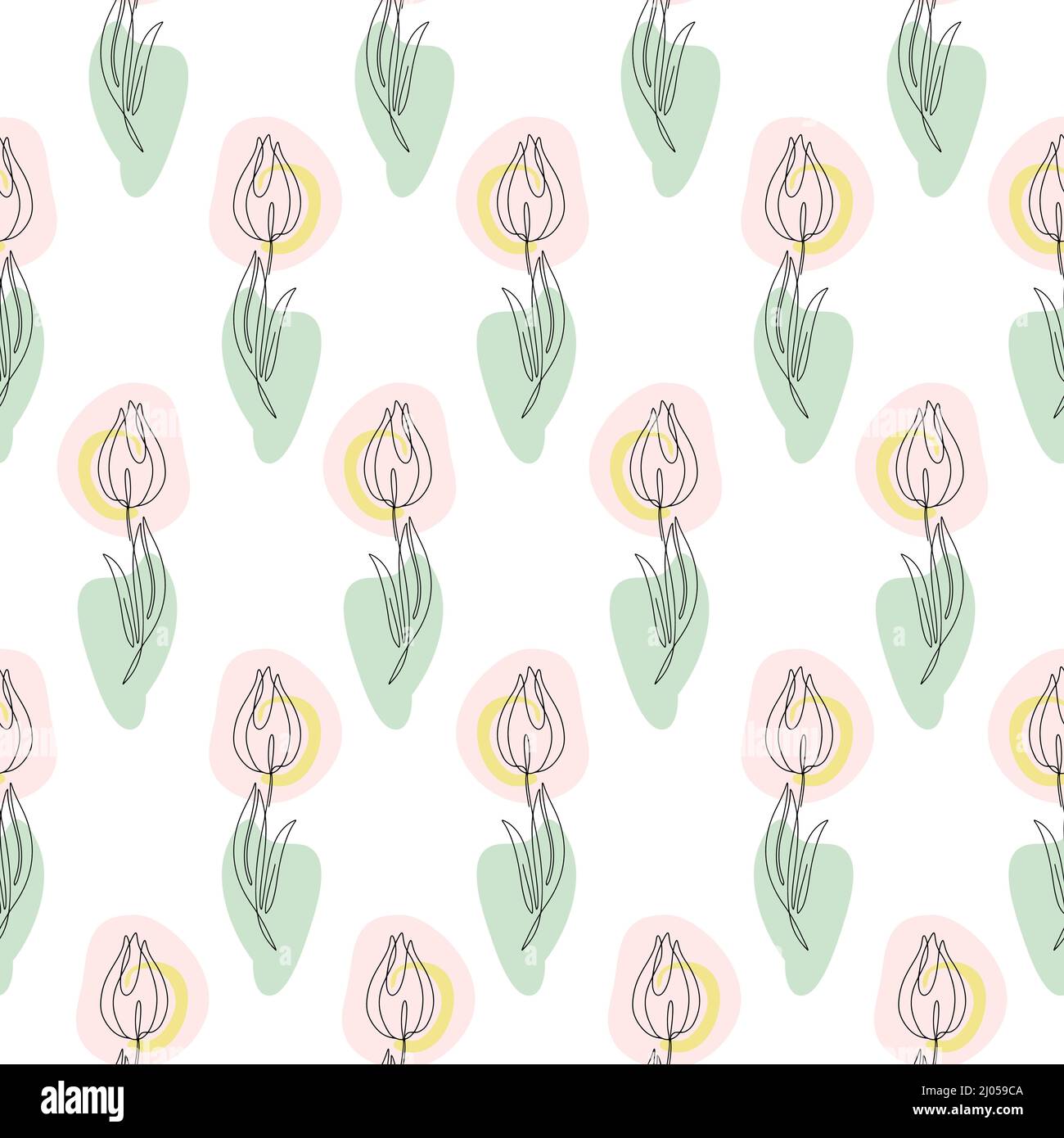 Seamless pattern with single line tulip flowers drawings and pastel ...