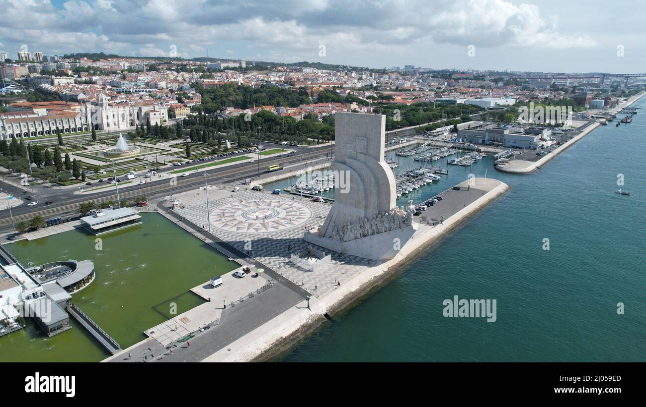 Aerial view of the beautiful Belem cityscape by the Tejo River in ...