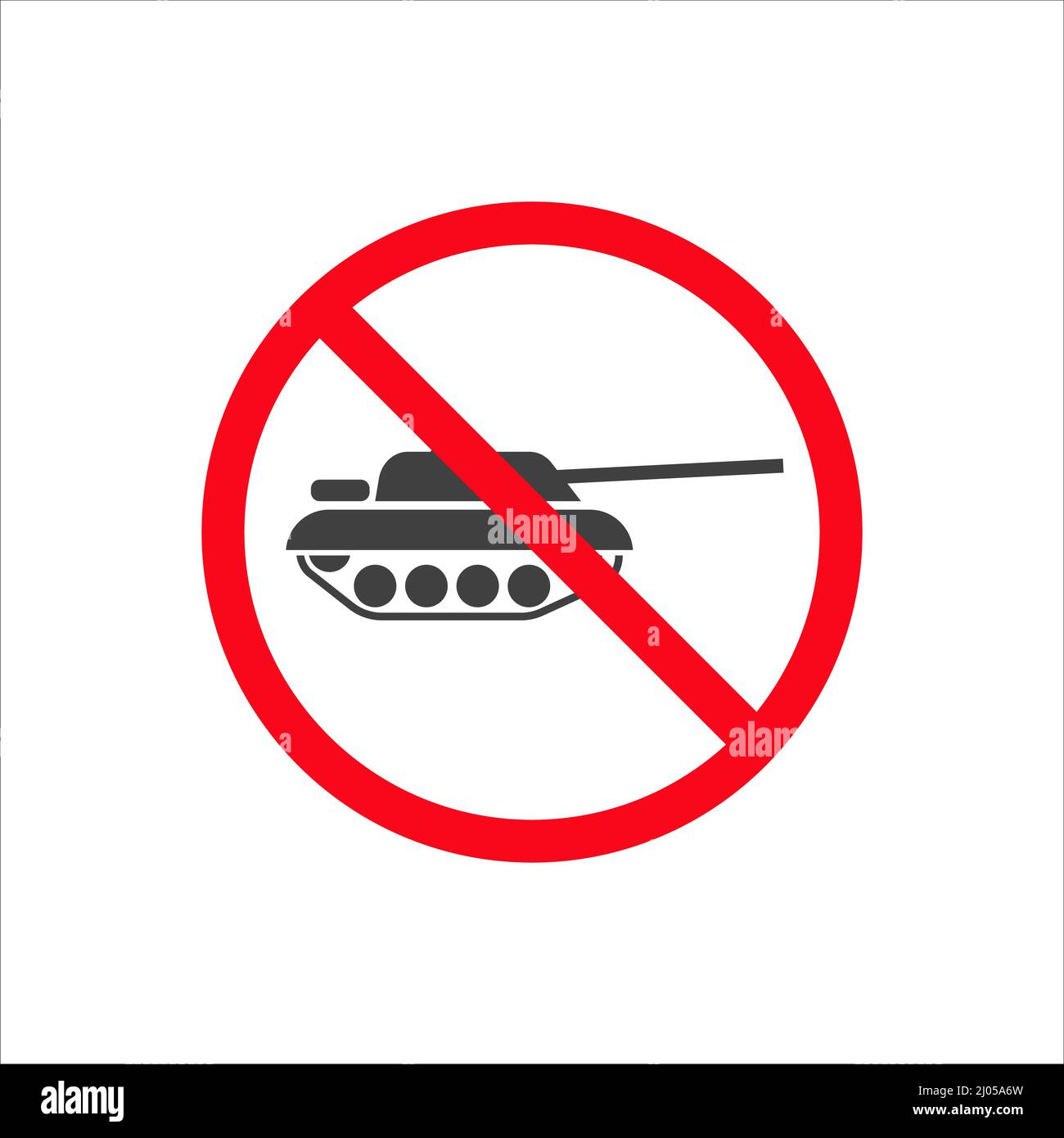 Military tank prohibition sign on white background. stop war icon ...