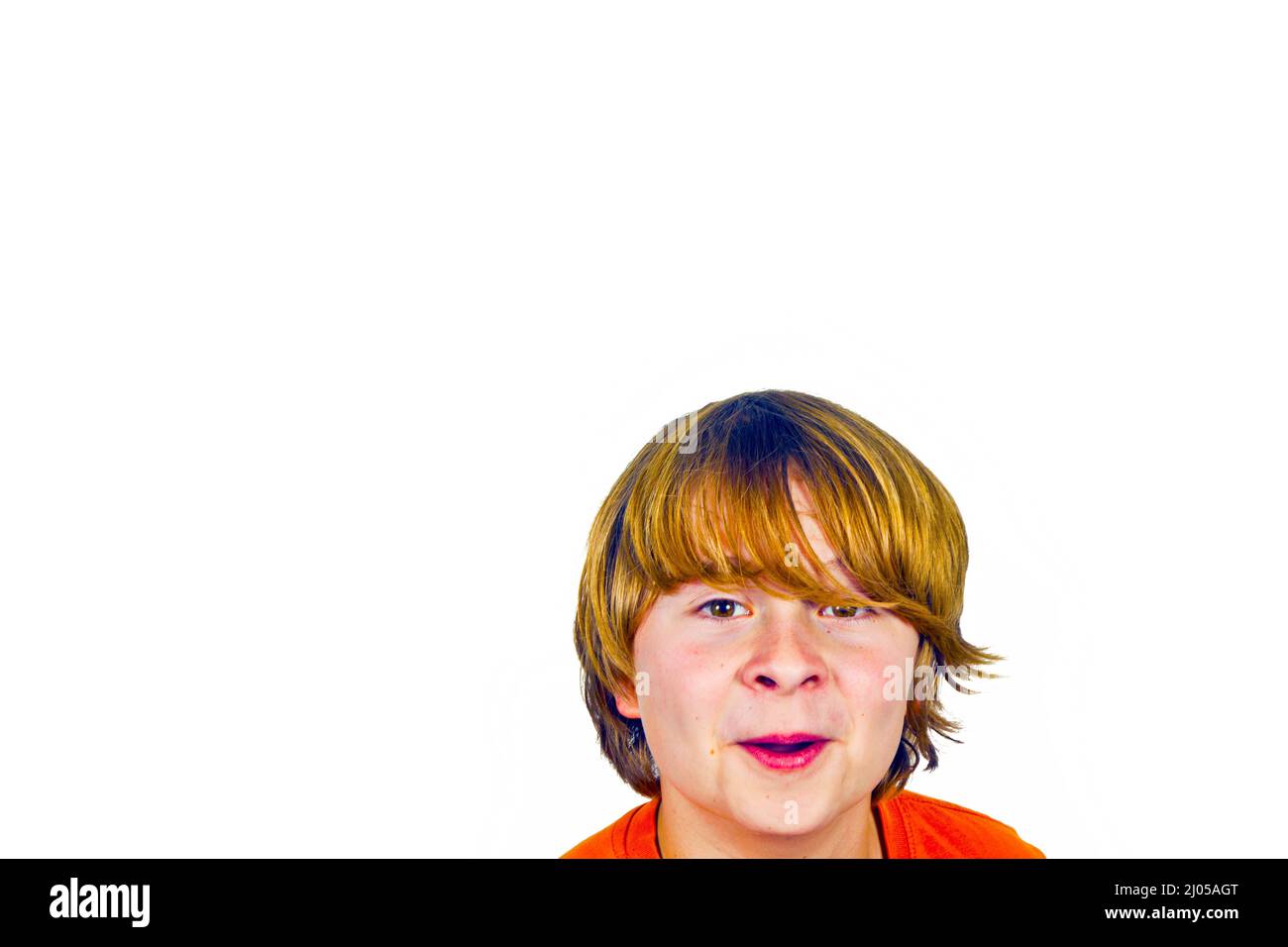 happy boy in Studio shaking his head isolated on white Stock Photo - Alamy