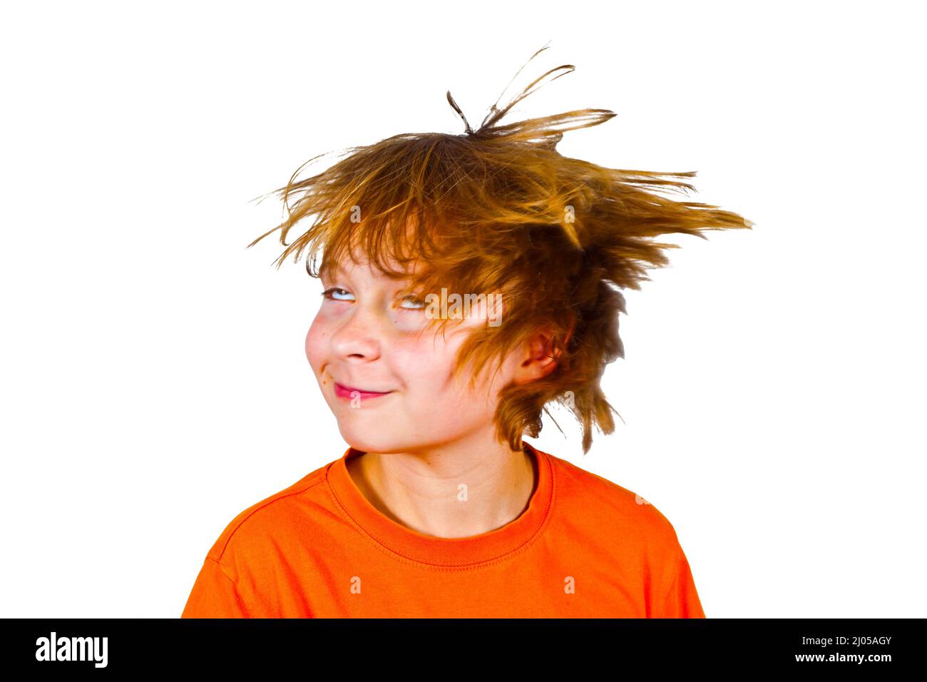 happy boy in Studio shaking his head isolated on white Stock Photo - Alamy