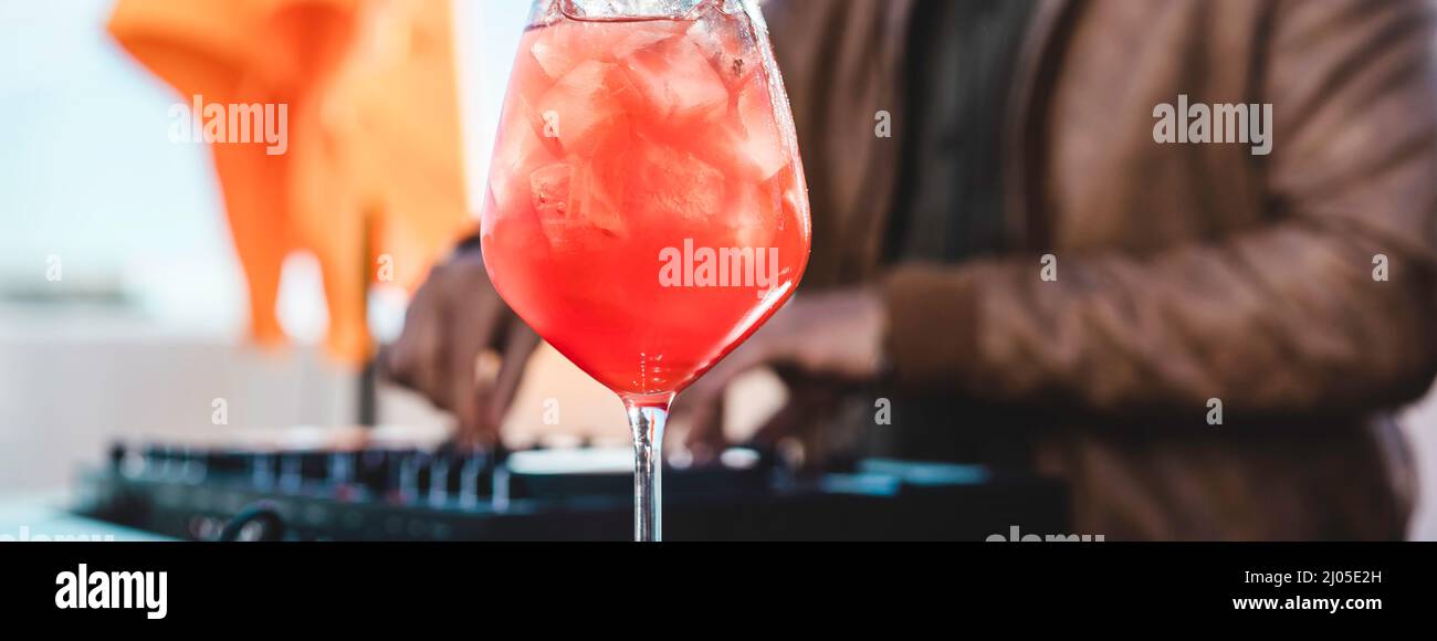 Horizontal banner or header with close up of a special cocktail at ...