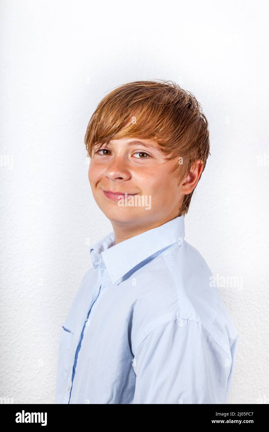 cute young happy boy in studio Stock Photo - Alamy