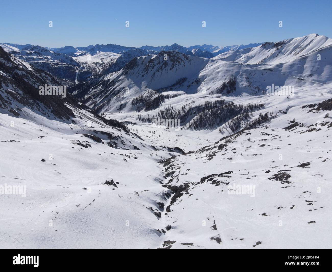 Beautiful view of a mountainous winter landscape with the Alps covered ...