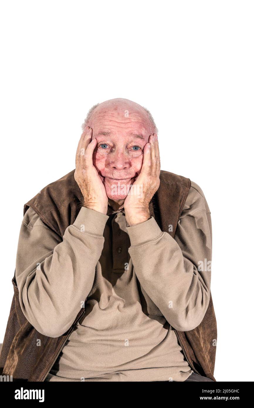 portrait of elderly funny retired man isolated on white Stock Photo - Alamy