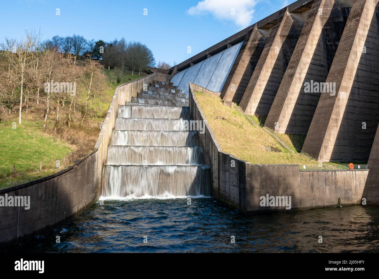 Long exposure of the waterfalls flowing over Wimbleball dam in Somerset ...