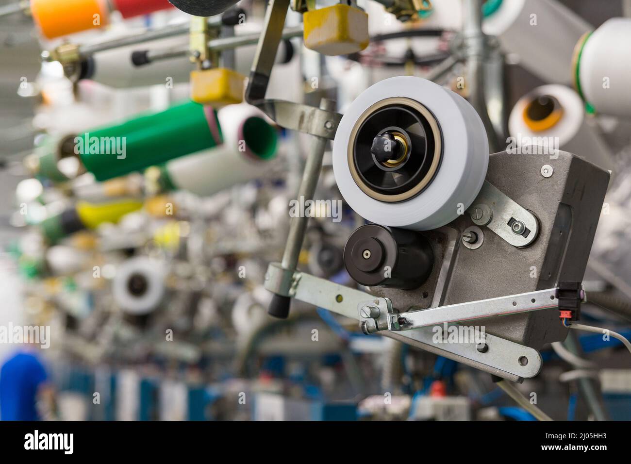 Textile industry with knitting machines in factory Stock Photo - Alamy