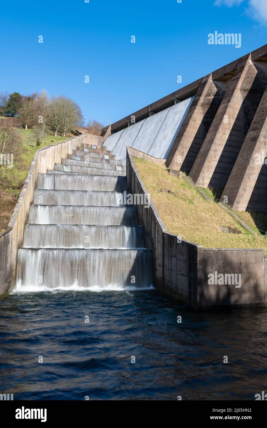 Long exposure of the waterfalls flowing over Wimbleball dam in Somerset ...