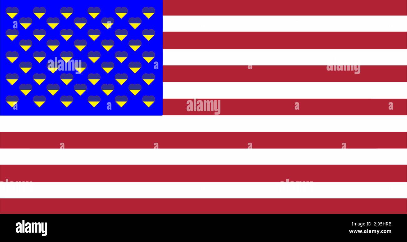 Hearts painted in the colors of the flag of Ukraine on the US flag ...
