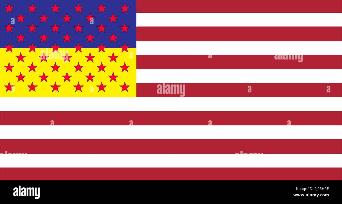 Flag of Ukraine on the flag of the USA. Illustration of a blue-yellow ...