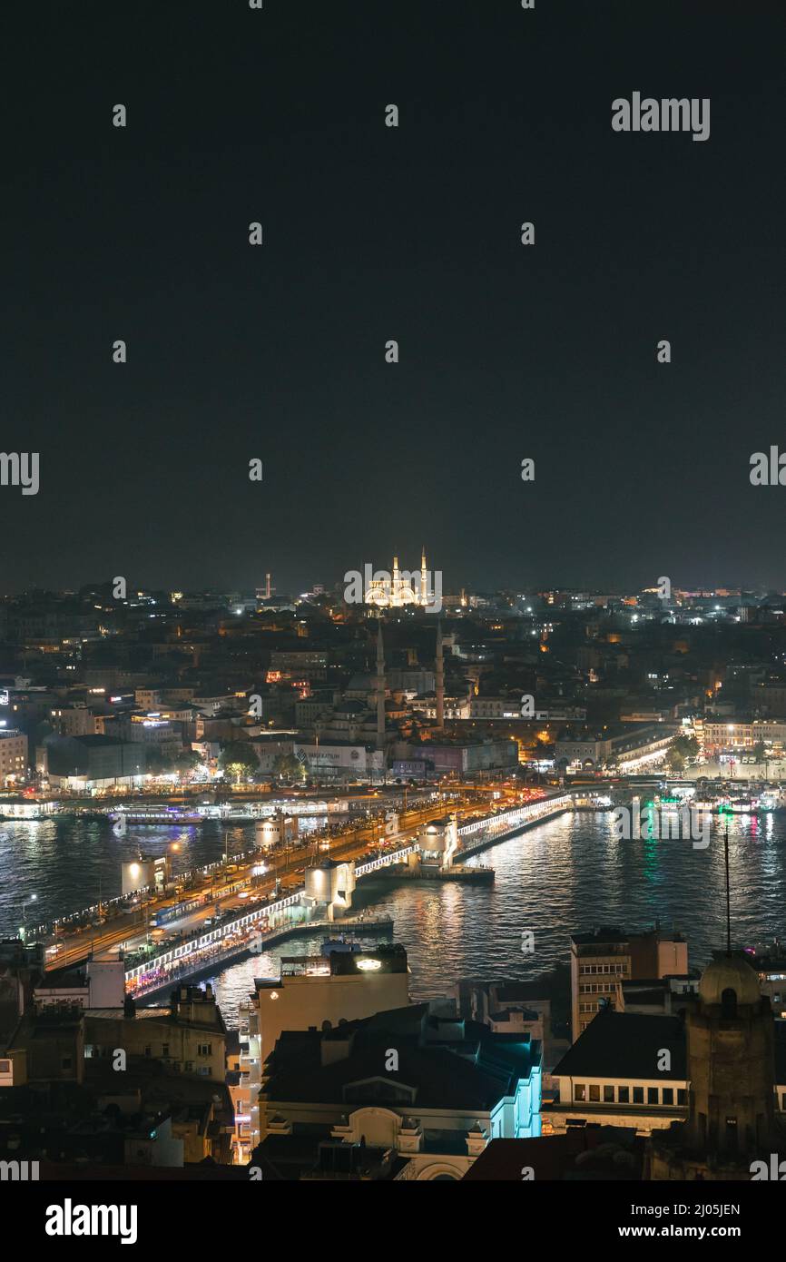 Istanbul night view. Istanbul at night from Galata Tower. Travel to ...