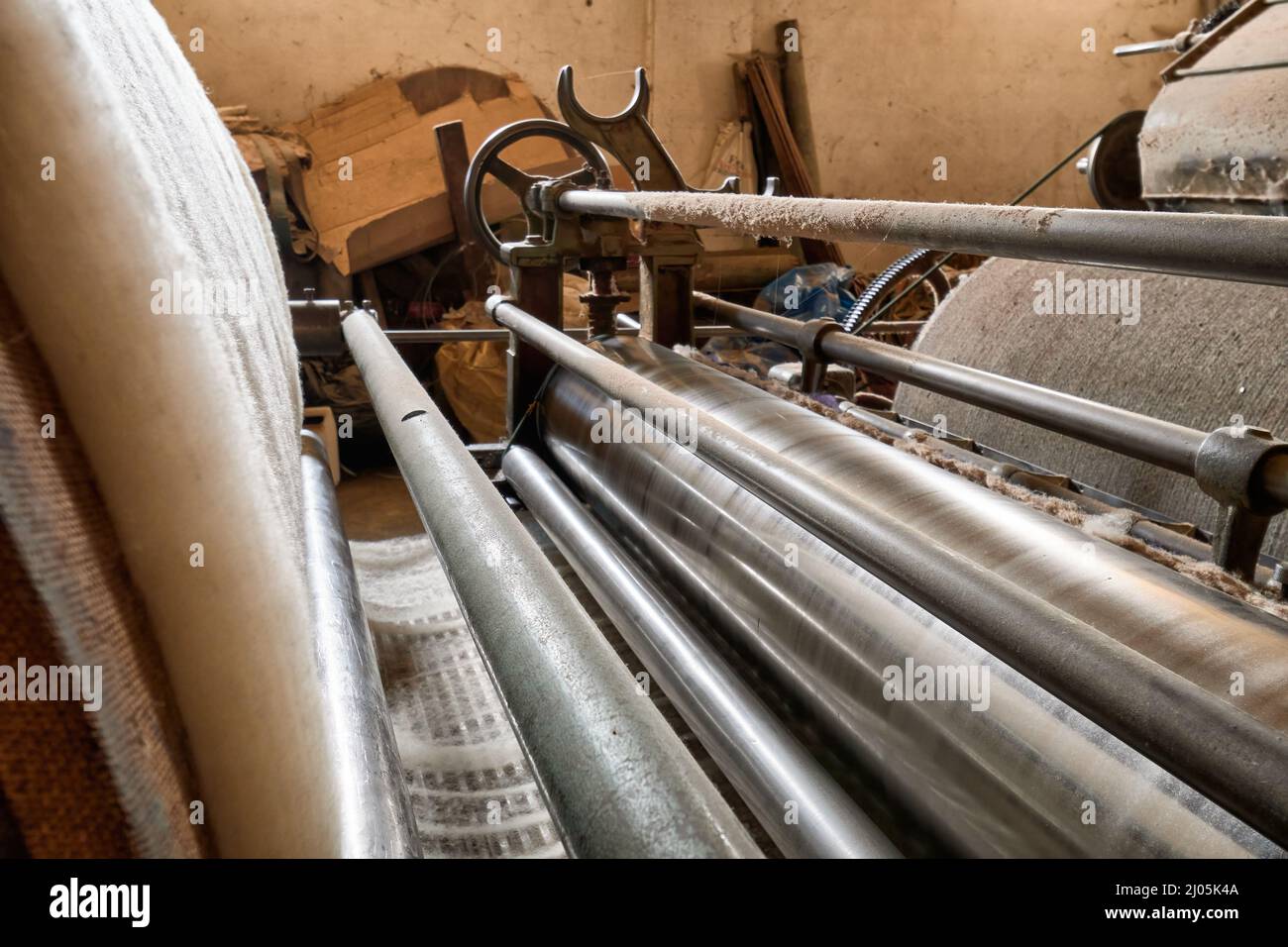 Old machine used for the elaboration of Spanish merino wool blankets ...