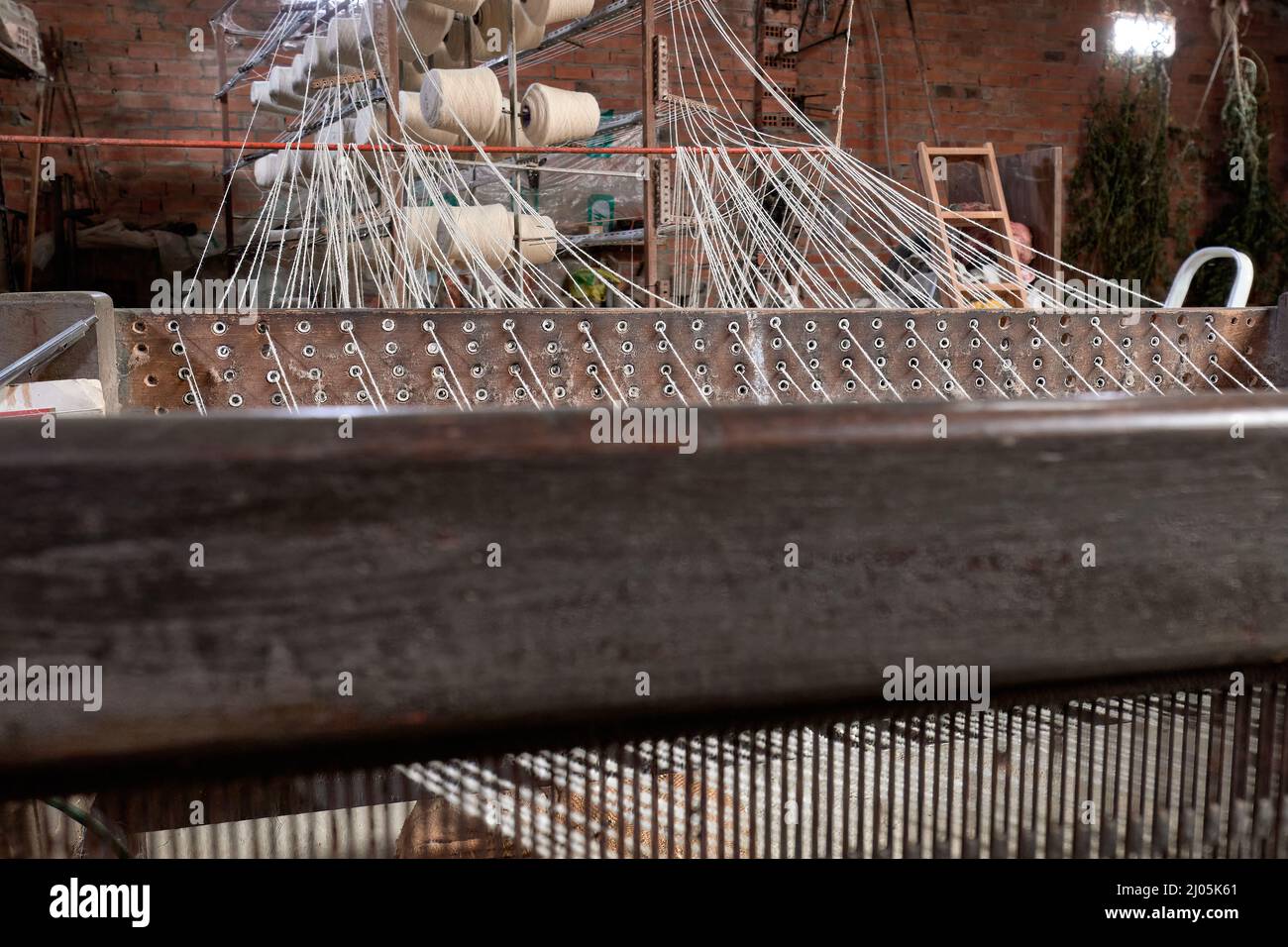 Old looms used for the artisan manufacturing of Spanish merino wool ...