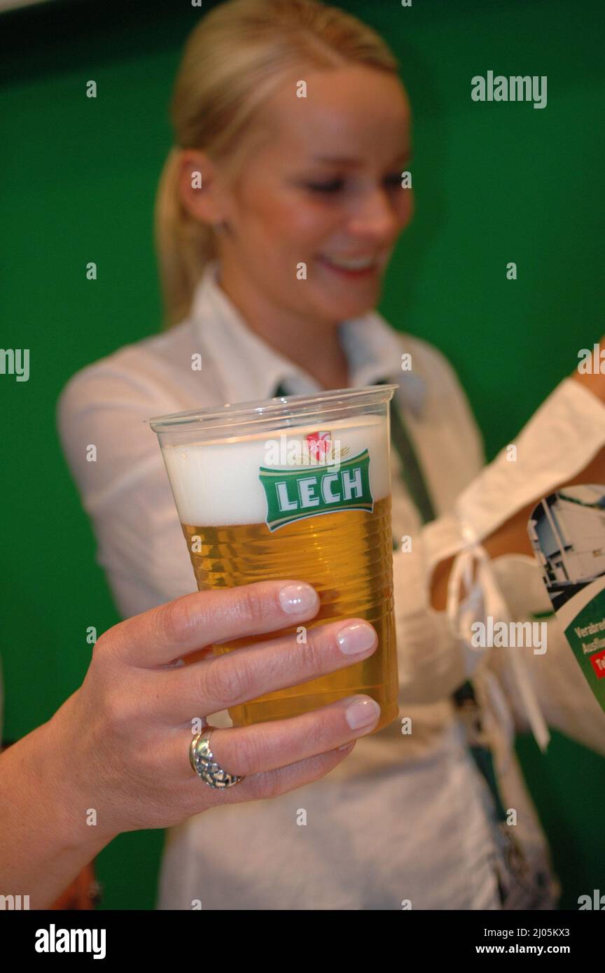 Polish lech beer at Tour Salon 2005 Poznan Poland .(Photo by Francis ...