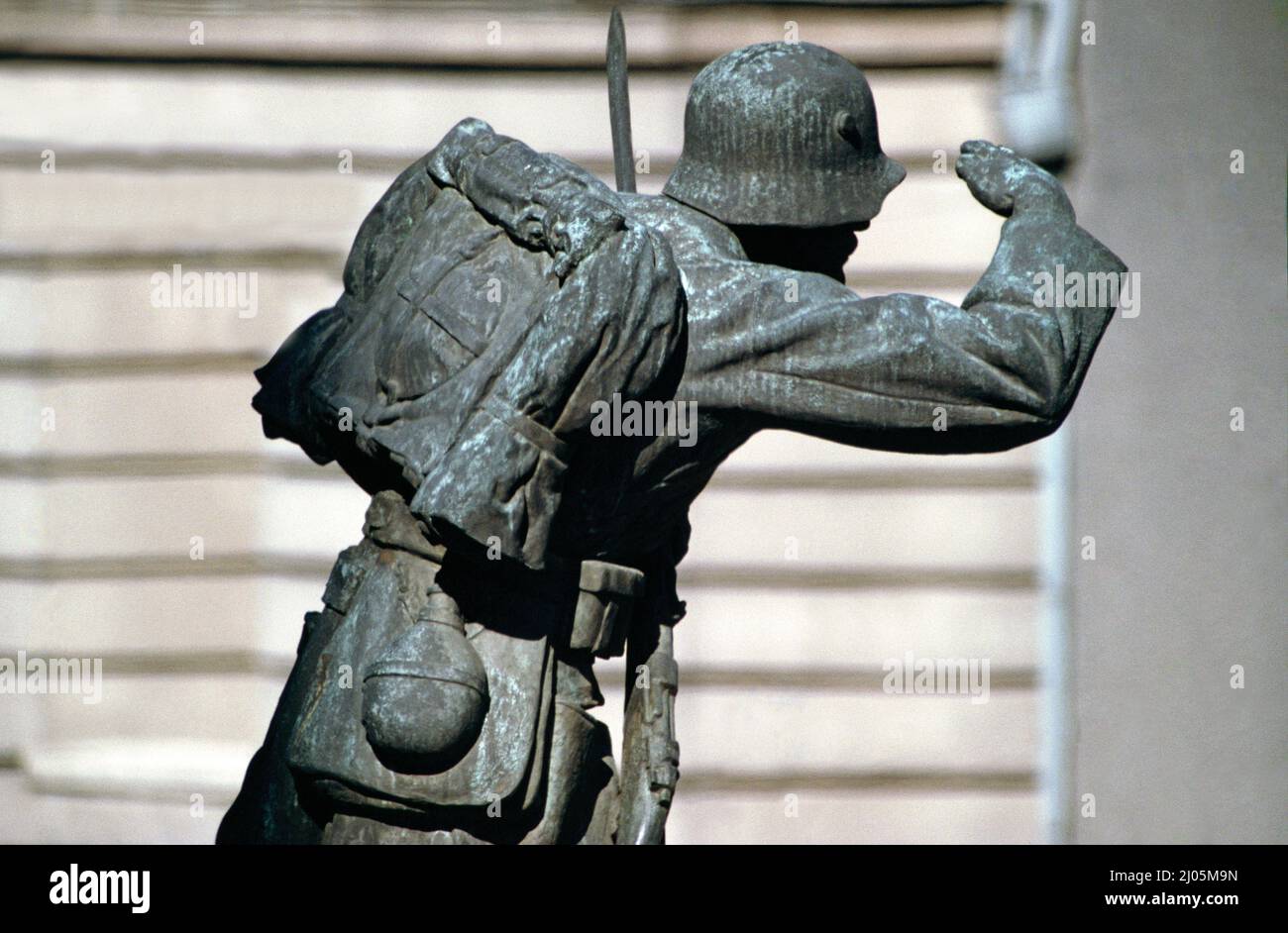 Close-up view of the Turkish soldier statue of the Victory Monument ...