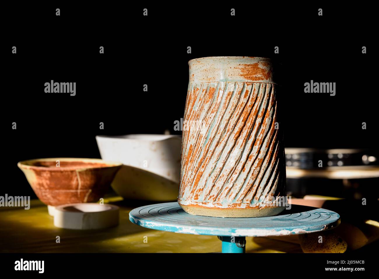 Ceramic art made from pottery displayed in a working ceramics studio ...