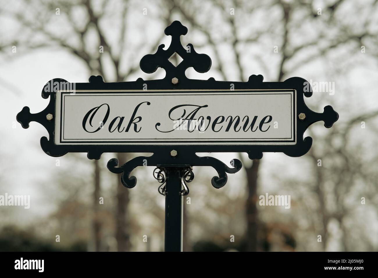 Sign showing the Oak Avenue in the Oak Grove Cemetery in Fall River ...