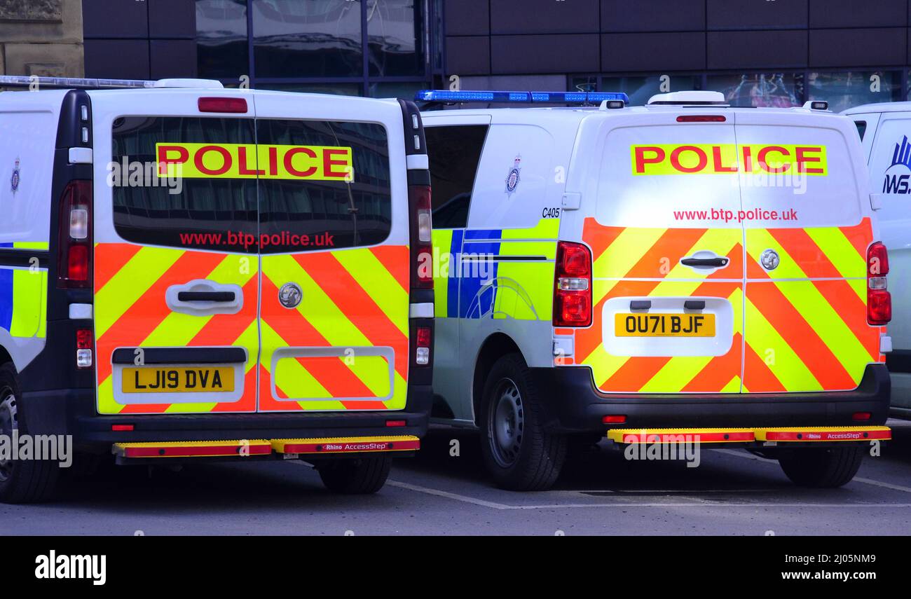 British Transport Police cars or vehicles parked in central Manchester ...