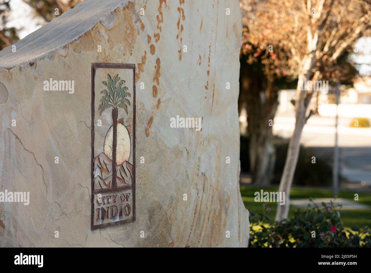Indio, California, USA - January 1, 2021: Afternoon sun shines on a ...