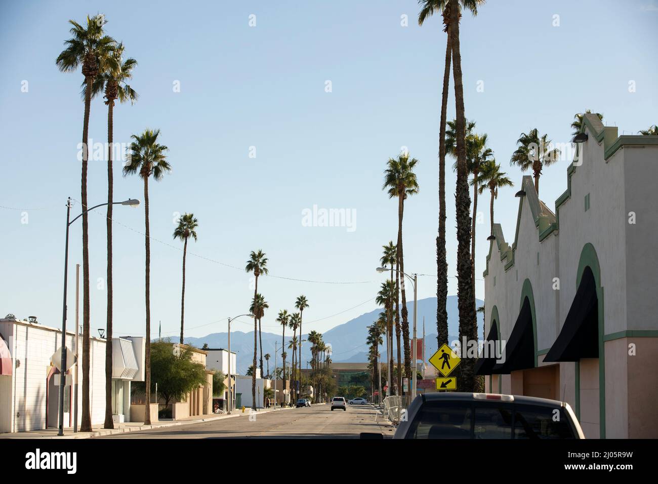 Afternoon view of the urban core of downtown Indio, California, USA ...