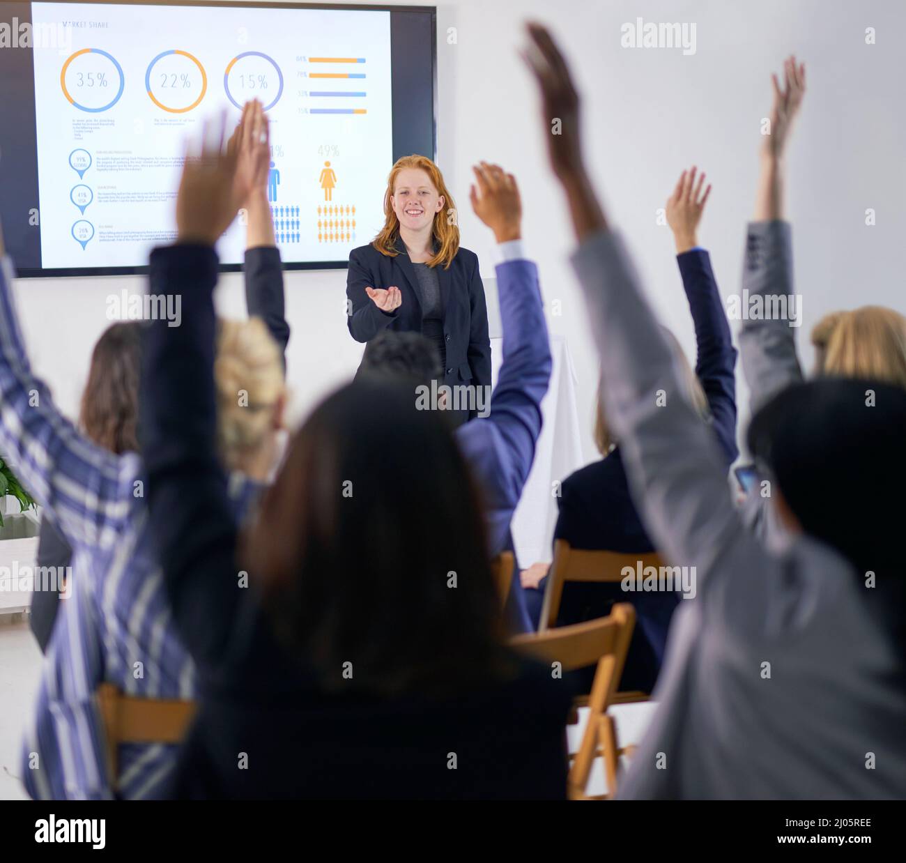 Her presentation inspired a lot of questions. Shot of a businesswoman ...