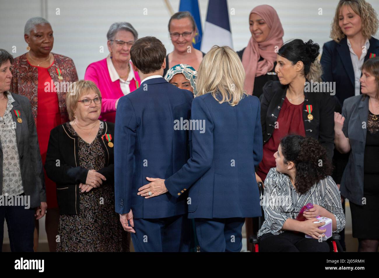 French President Emmanuel Macron and Brigitte Macron during the award ...