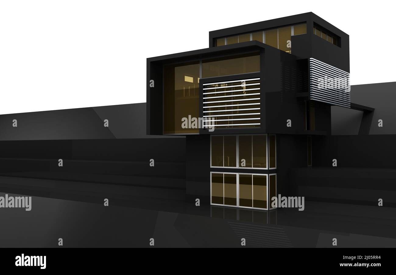 protruding part of a modern building in black. 3d rendering Stock Photo ...