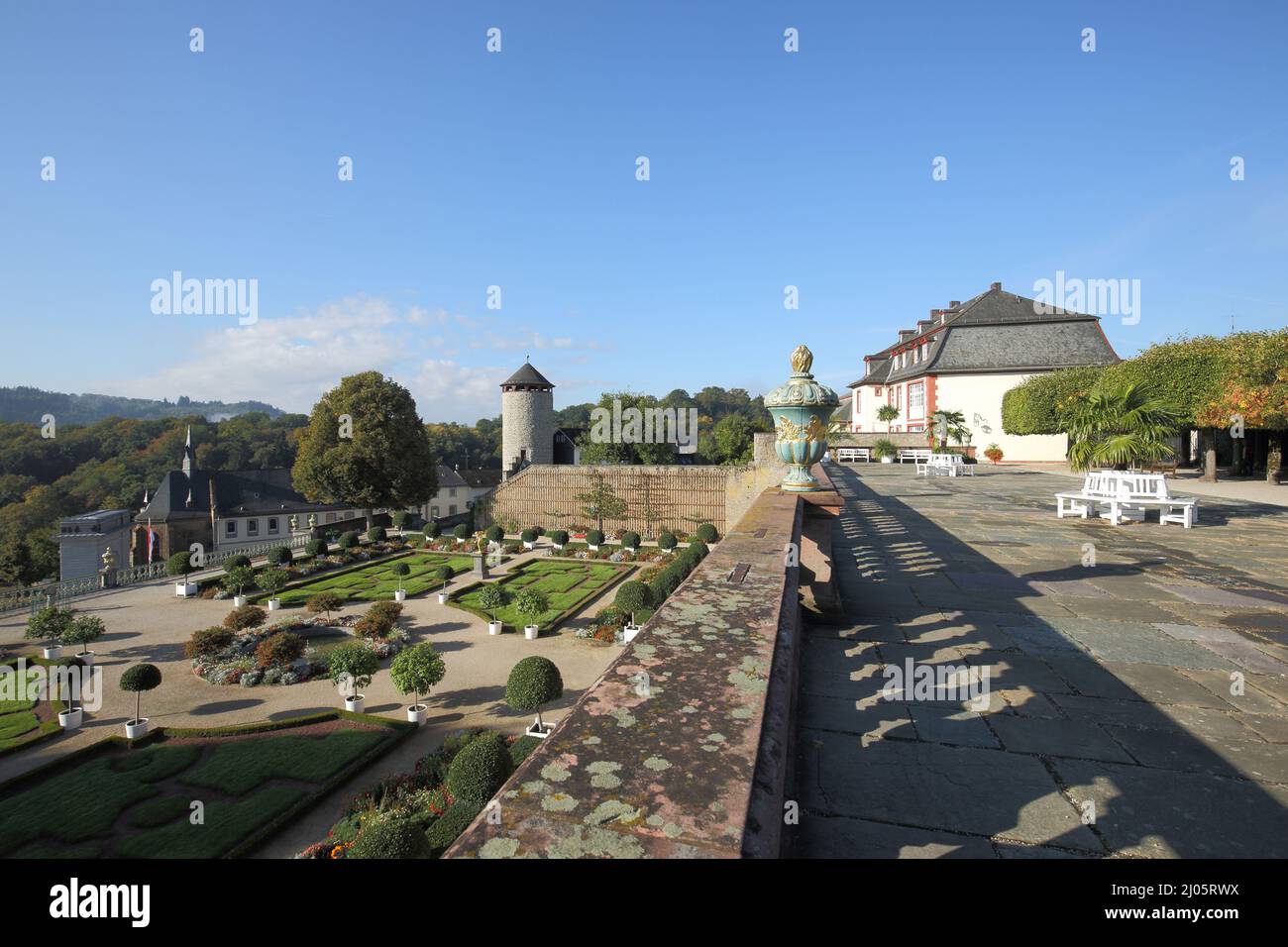 View of Castle Garden with City Tower in Weilburg, Hesse, Germany Stock ...