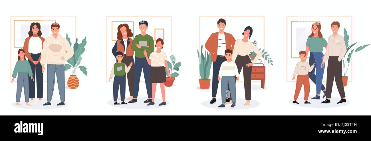 Happy family concept. Father, mother and child stay home and spend time ...