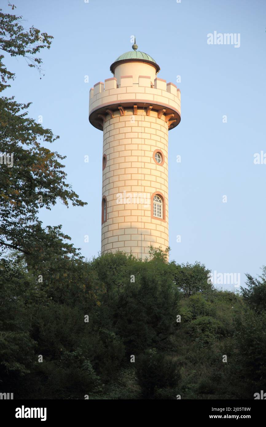 Neoclassical observation tower in Schönbusch in Aschaffenburg, Bavaria ...