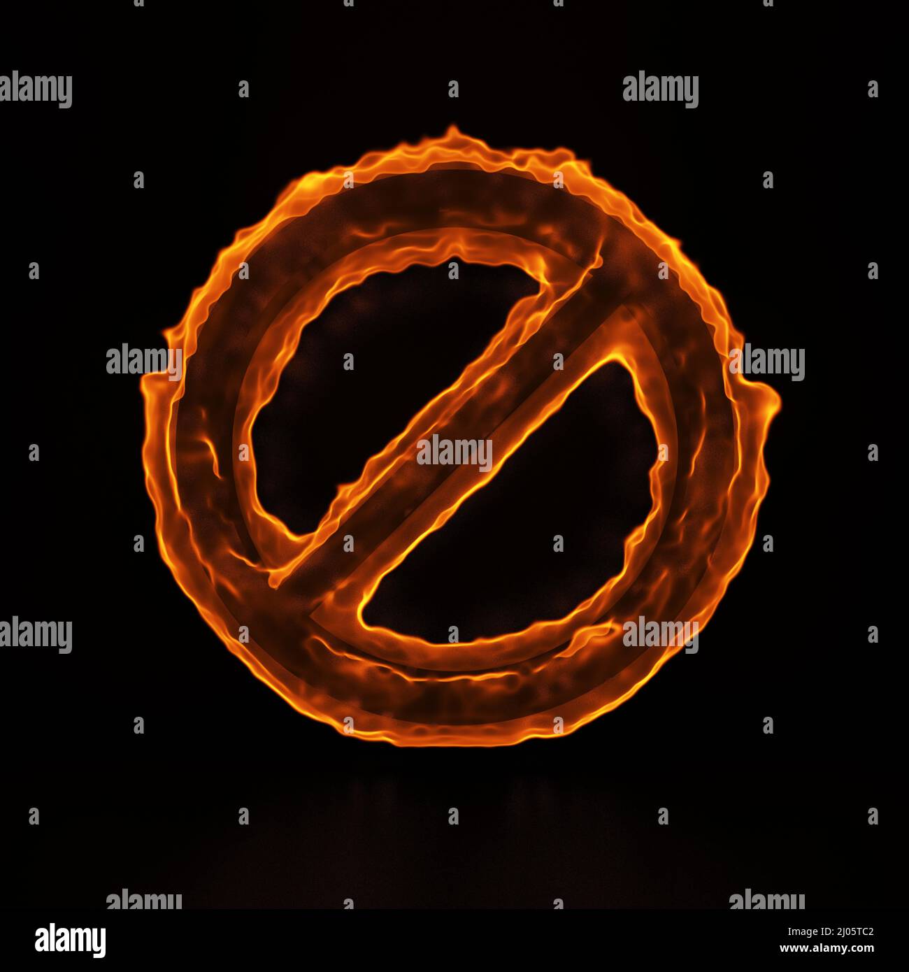 burning prohibition symbol on black. 3d rendering Stock Photo - Alamy