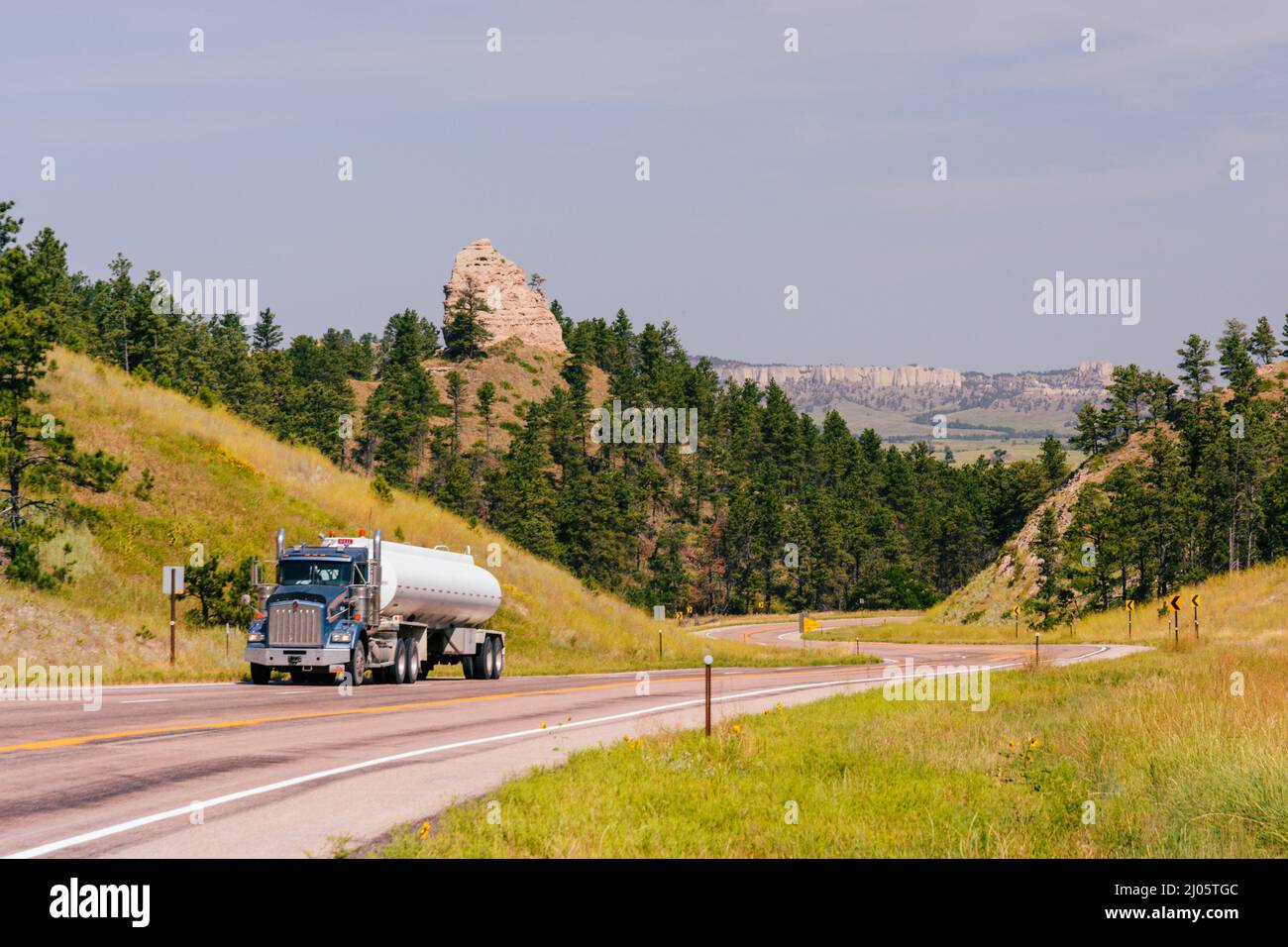 Truck on highway leading through the Great Plains in the USA Stock ...
