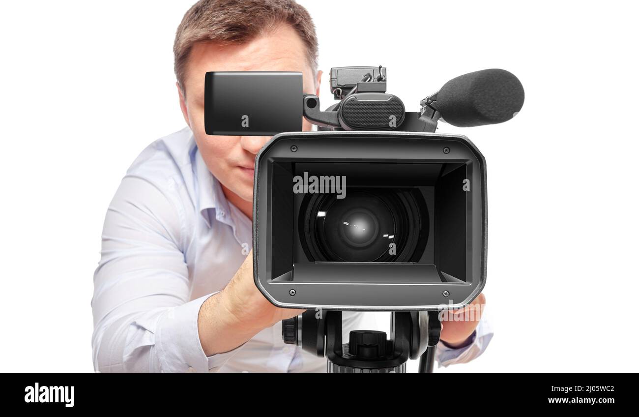 Cameraman isolated on a white background Stock Photo - Alamy