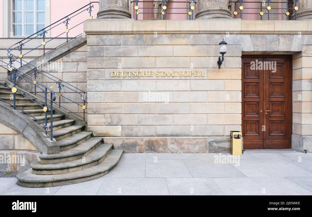 Berlin, Germany, March 4, 2022, entrance area with outside staircase of ...