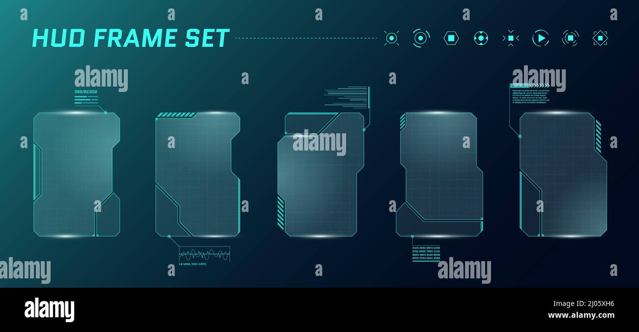 HUD digital futuristic user interface square frame set. Sci Fi high ...