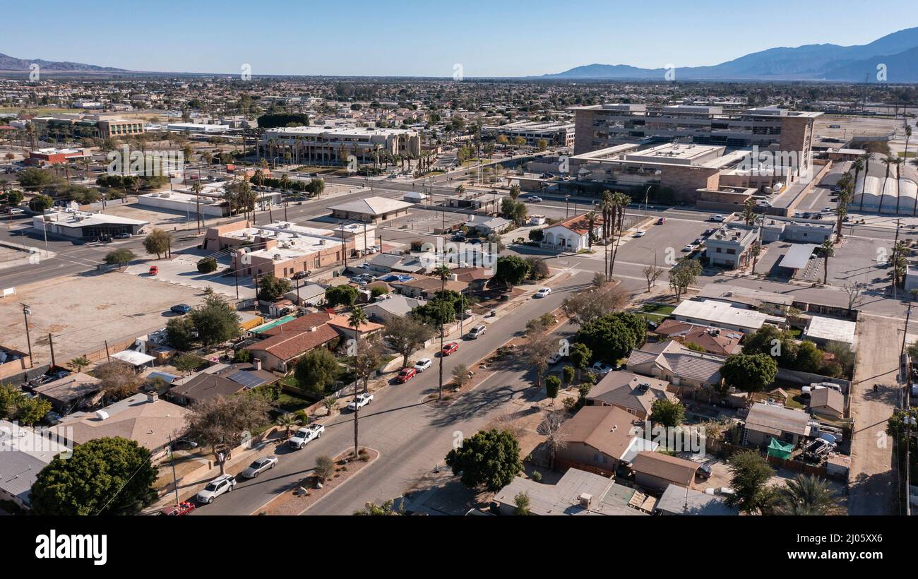 Afternoon view of the urban core of downtown Indio, California, USA ...