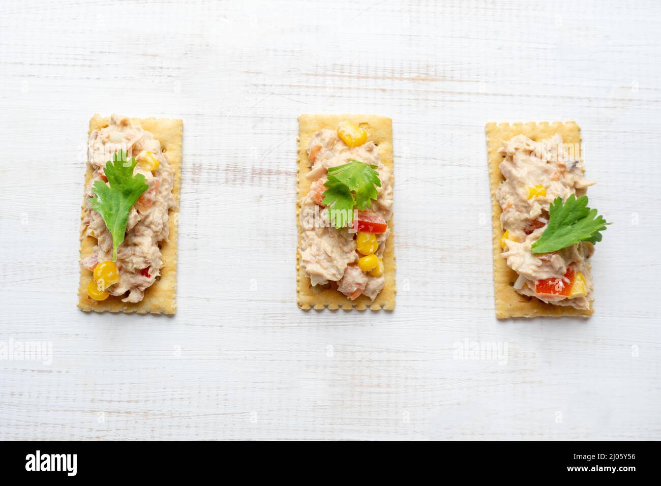 Tuna salad with soda crackers Stock Photo - Alamy