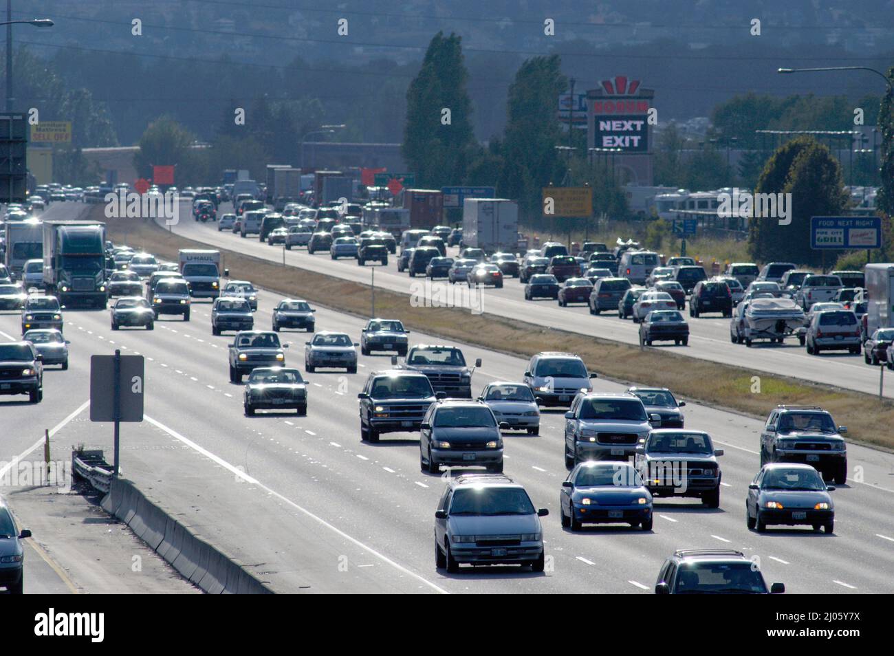 Interstate freeway traffic in Seattle Washington area in the afternoon ...