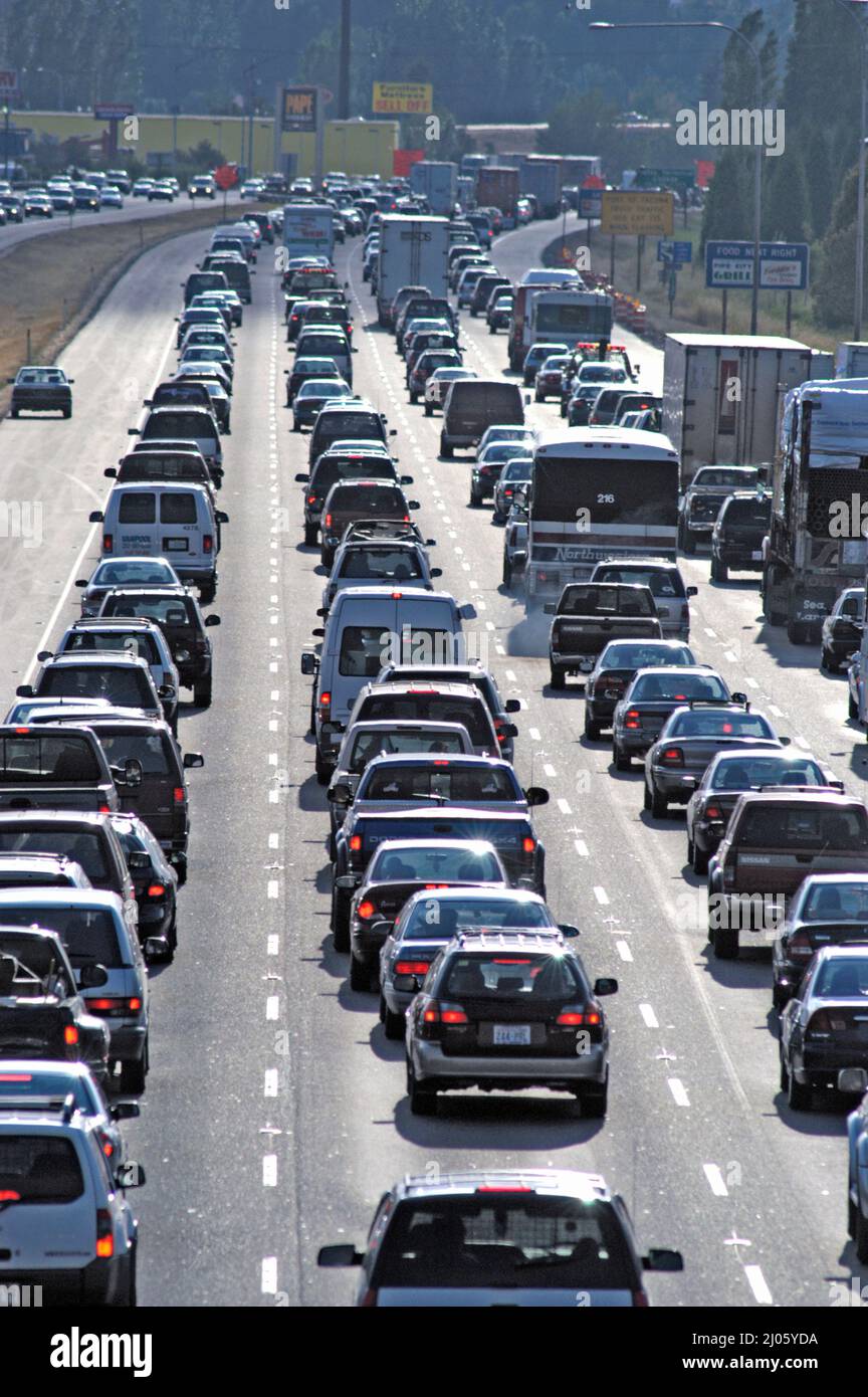 Interstate freeway traffic in Seattle Washington area in the afternoon ...