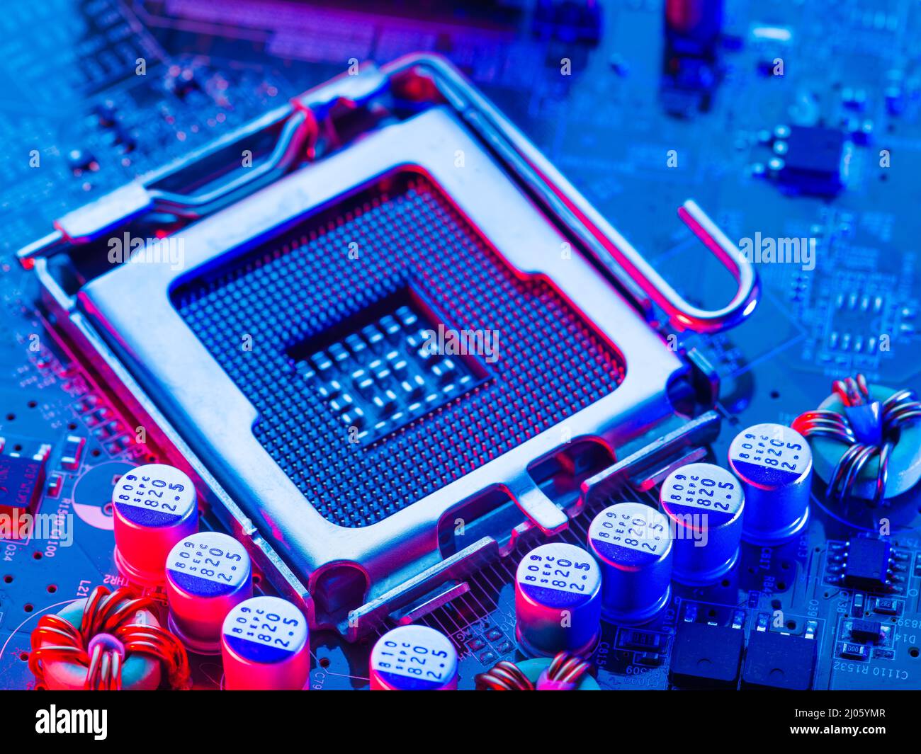 Macro photography of a computer processor, printed circuit or ...