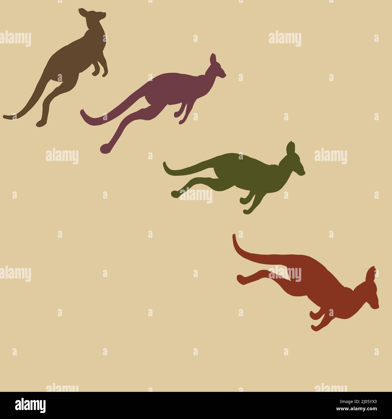 An illustration of jumping Australian kangaroos hand drawn and inked on ...