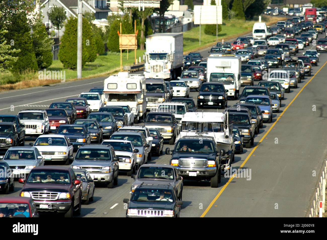 Interstate freeway traffic in Seattle Washington area in the afternoon ...